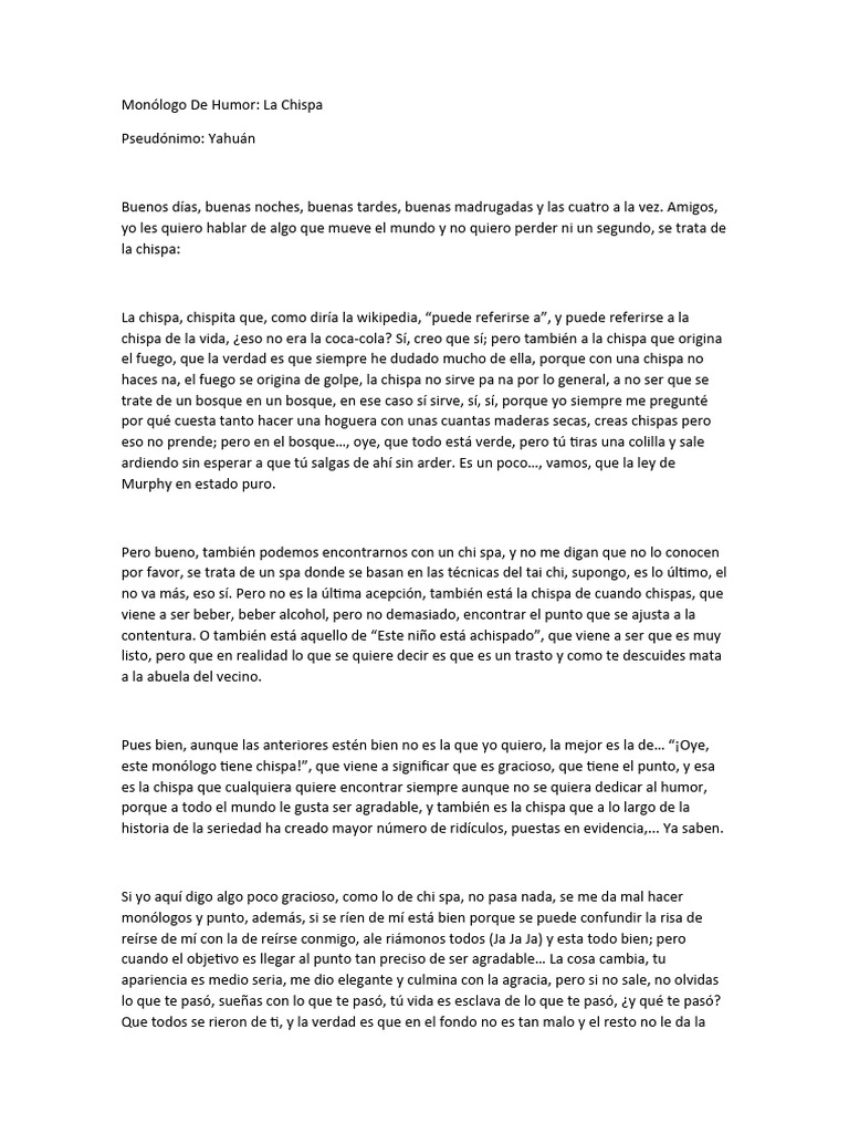 Monólogo Humorístico sobre la Chispa | PDF