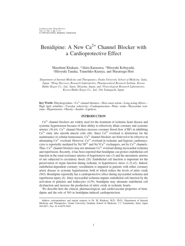 Benidipine, A New Ca2+ Channel Blocker With A Cardioprotective Effect ...