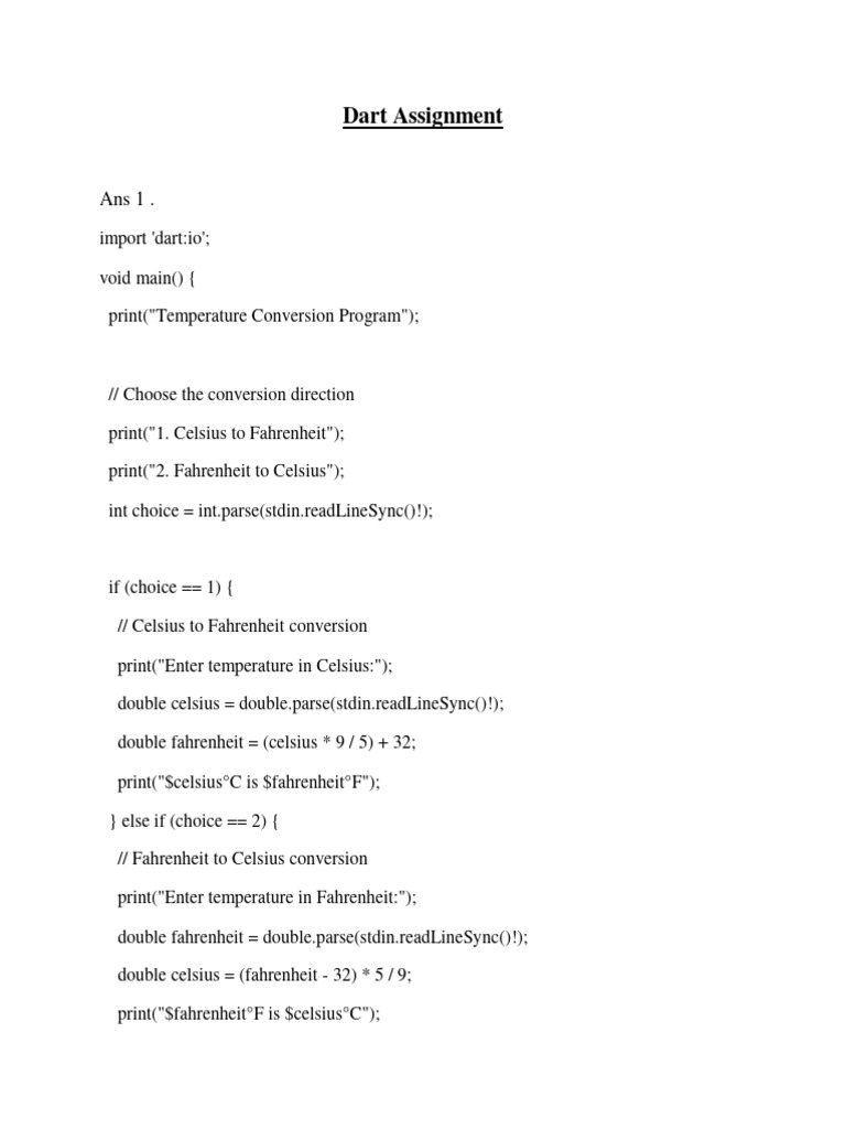 Dart Assignment 1 | PDF | Fahrenheit | Celsius