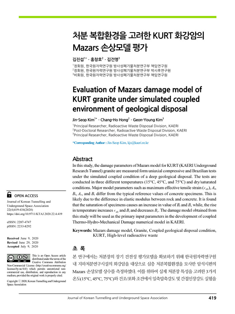 Evaluation of Mazars damage model of KURT granite under simulated ...