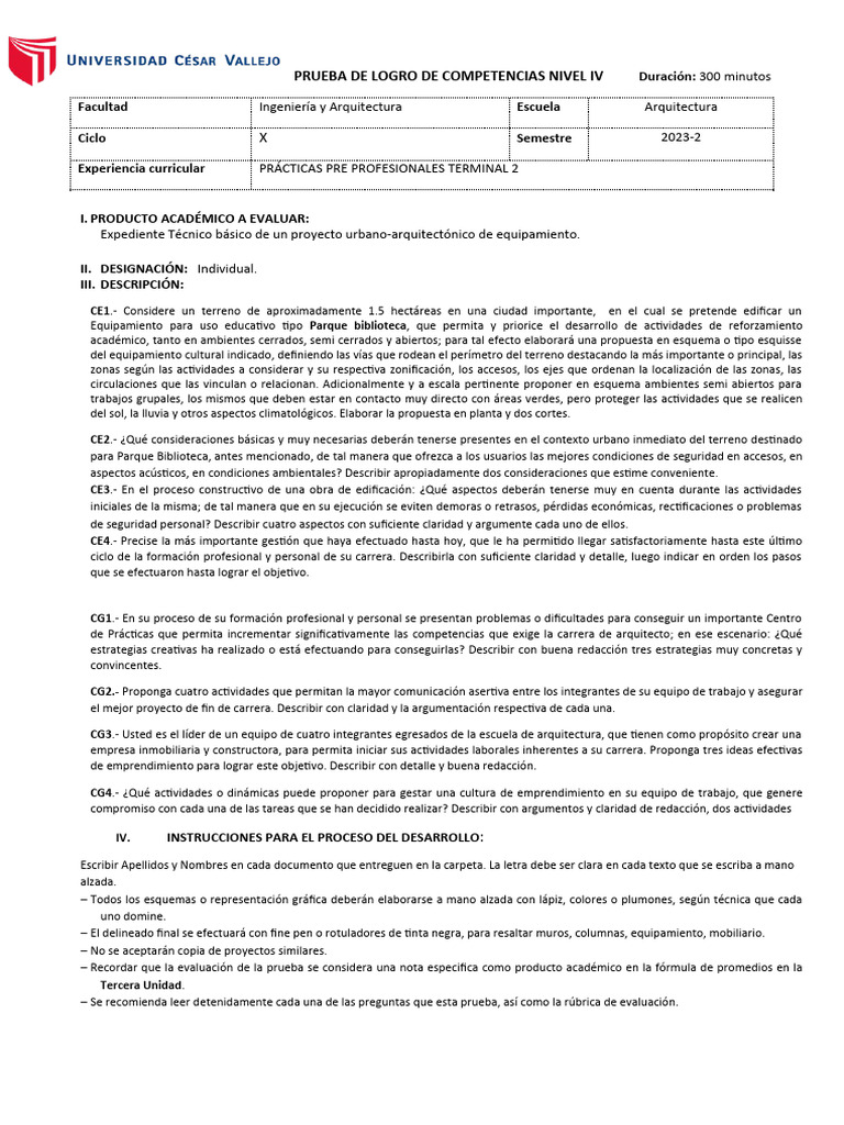 PRUEBA DE LOGRO DE COMPETENCIAS Nivel 4 X CICLO 2023 2 Plan D (1) | PDF | Evaluación | Comunicación