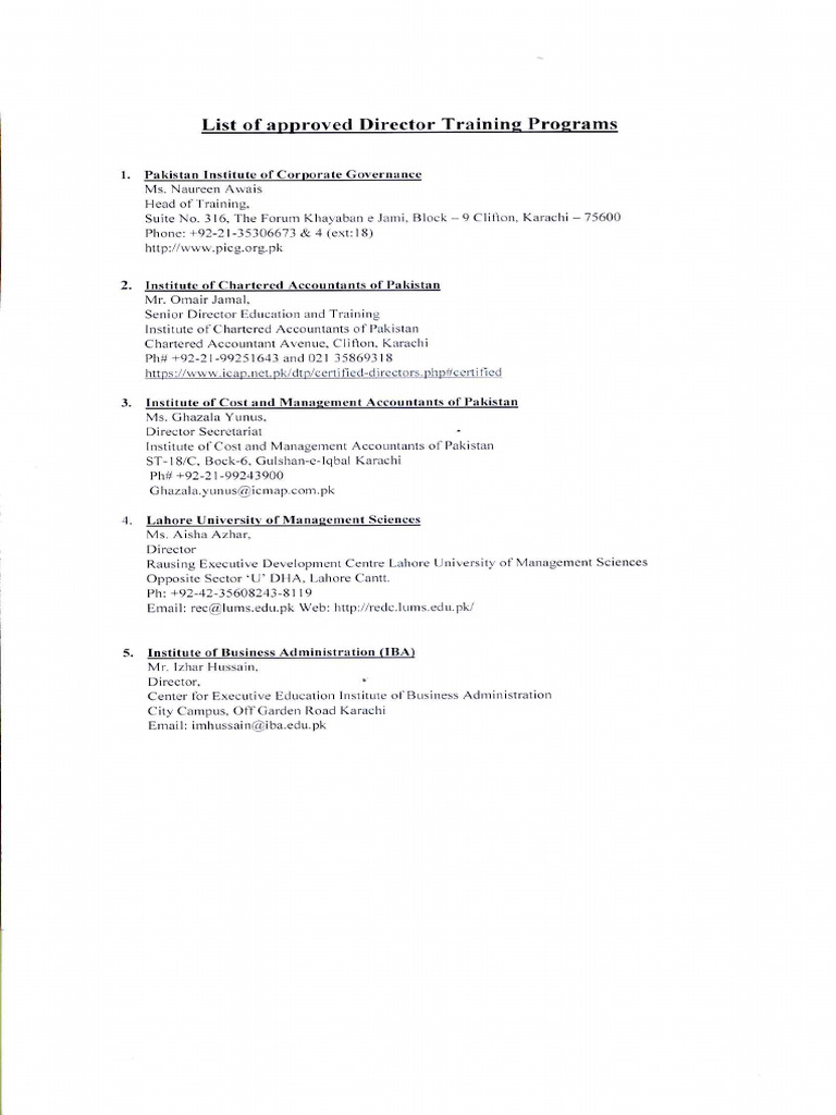 List of Approved Directors Training Program | PDF