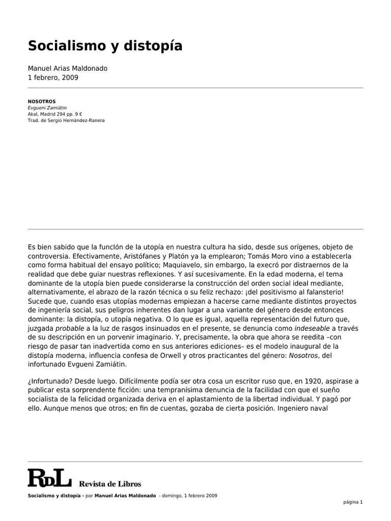 La distopía en "Nosotros" de Zamiátin | PDF | utopía | Distopía