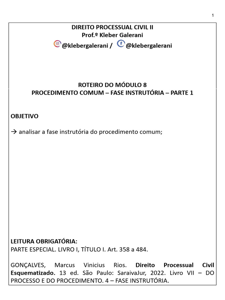 DPC Ii - Módulo 8 - Procedimento Comum - Fase Instrutória - Parte 1 | PDF