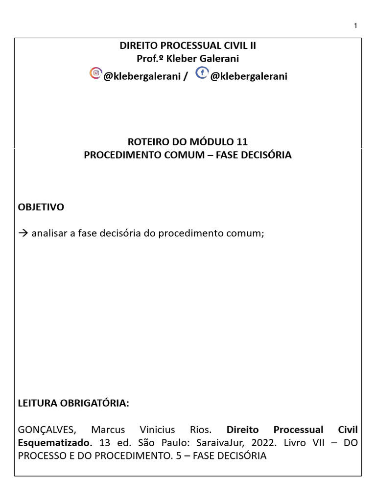 DPC II - Módulo 11 - Procedimento Comum - Fase Decisória | PDF