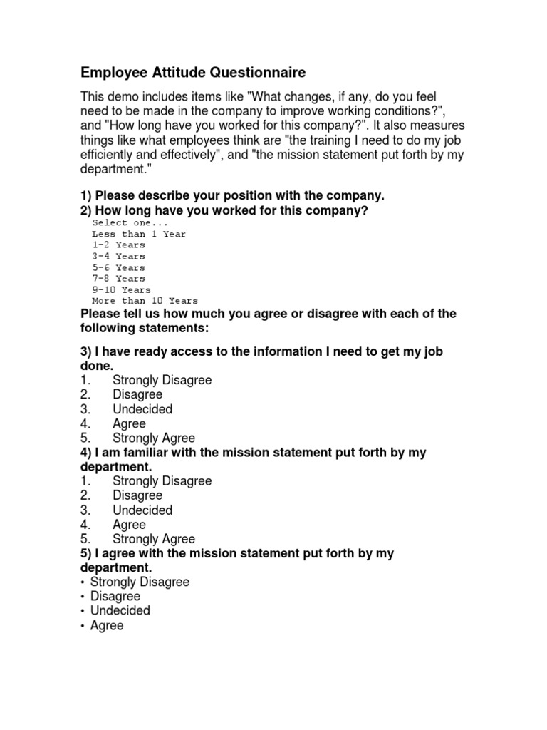 Employee Attitude Questionnaire | PDF | Business | Cognition