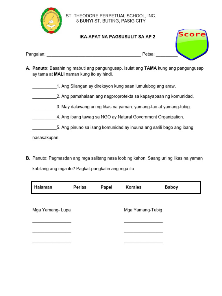 Grade 2 AP 4TH PERIODICAL TEST | PDF
