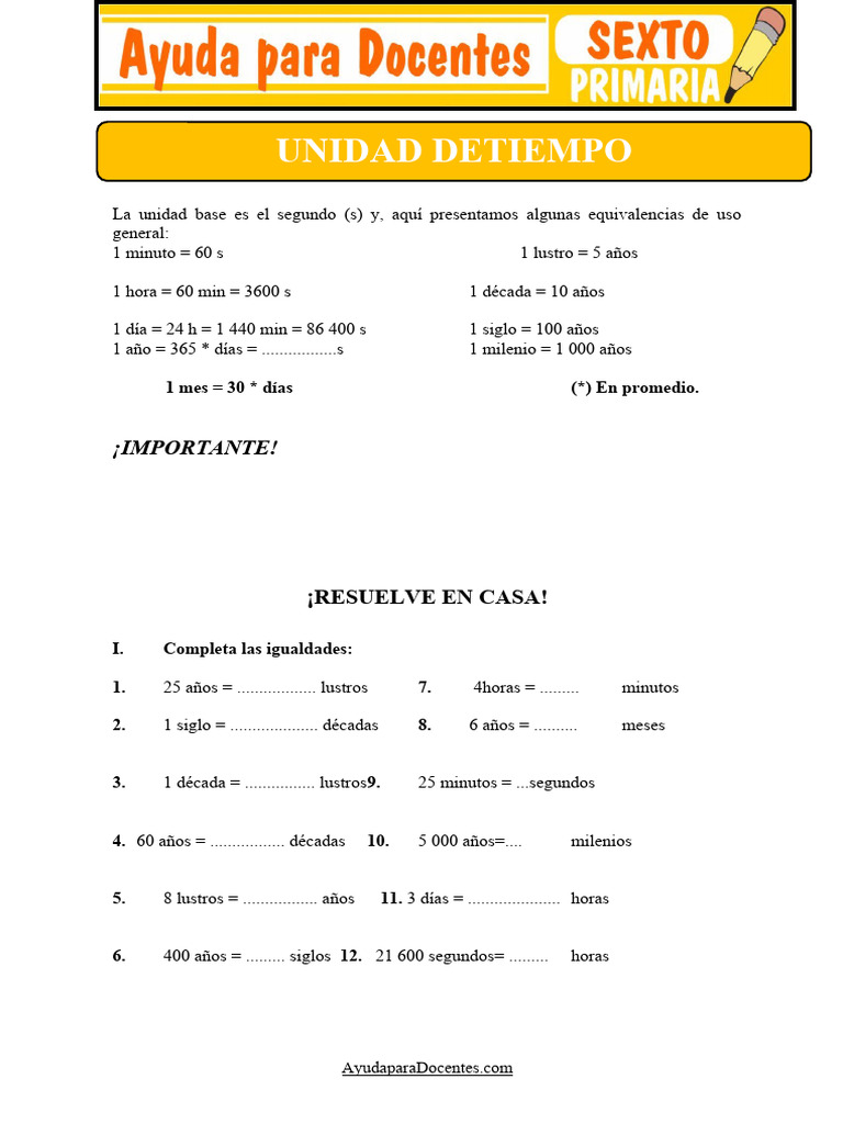 Fichas de Unidades de Tiempo para Sexto de Primaria | PDF | Métodos y ...