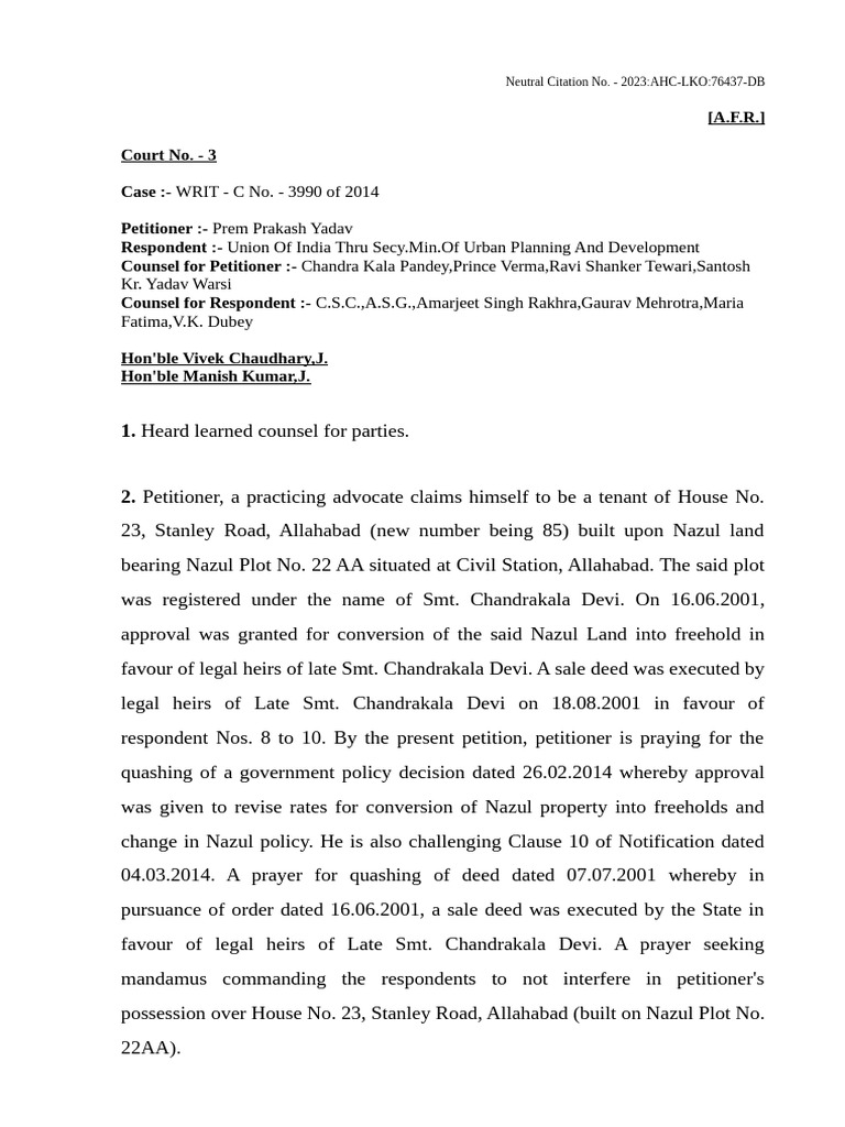 Prem Prakash v. Union of India Case Review | PDF | Jurisdiction | Legal Concepts