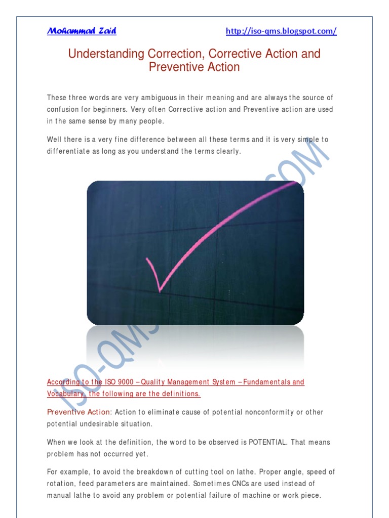 Distinguishing Correction, Corrective, and Preventive Actions | PDF ...