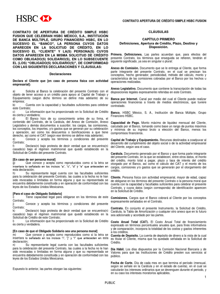 Contrato Credito Simple HSBC Fusion | PDF