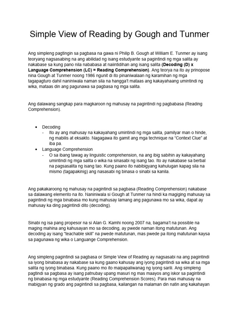 Simple View of Reading by Gough and Tunmer | PDF