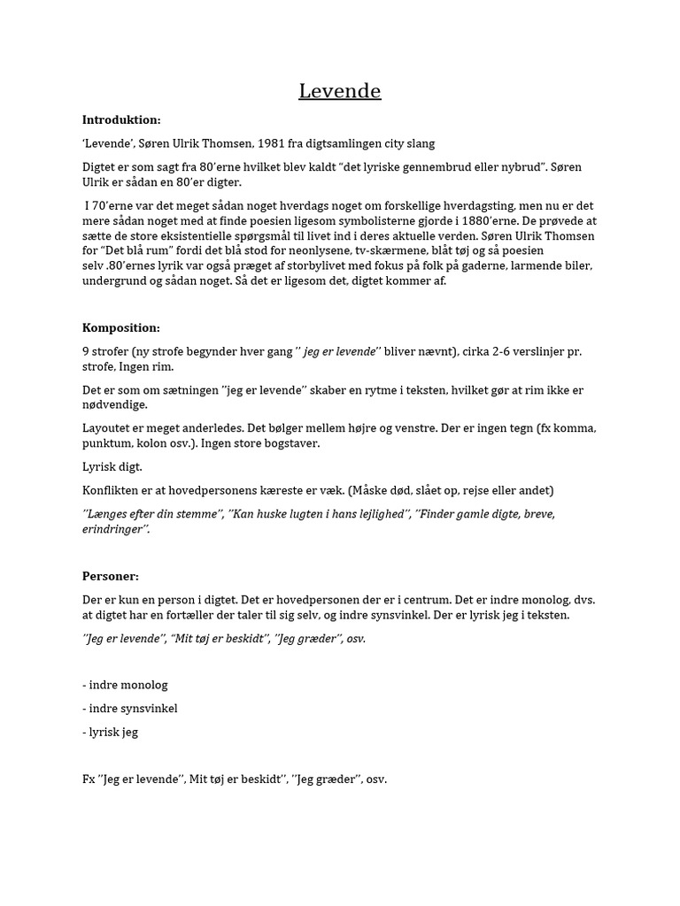 Analyse Af Digt Søren Ulrik Thomsen | PDF