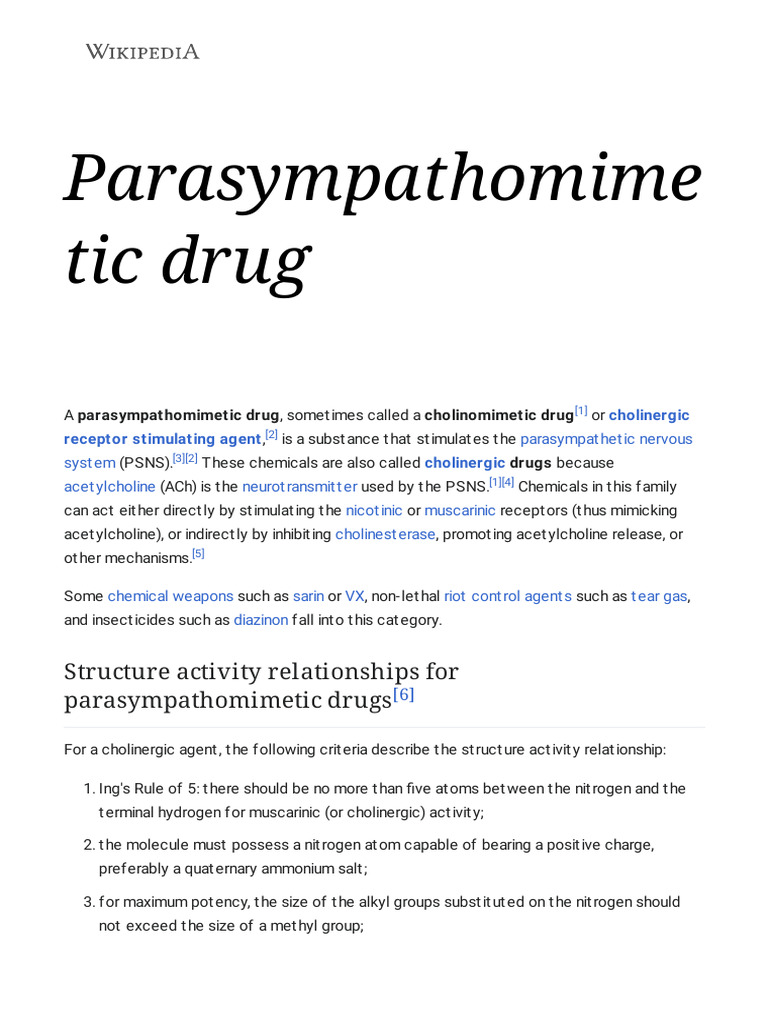 Parasympathomimetic Drug - Wikipedia | PDF | Acetylcholine | Neurochemistry
