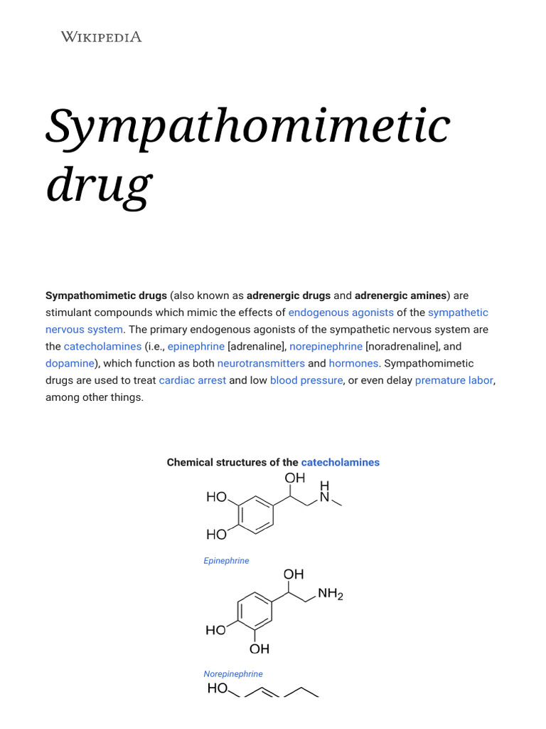 Sympathomimetic Drug - Wikipedia | PDF | Neurophysiology | Medicinal ...