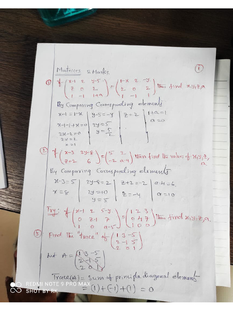 Maths 2 Marks Matrices | PDF