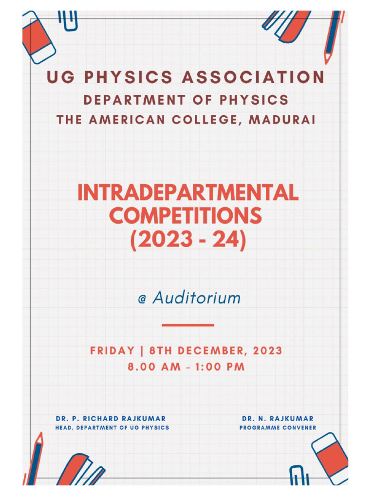 Intradepartmental Competition (2023 - 24) - Physics - Students | PDF