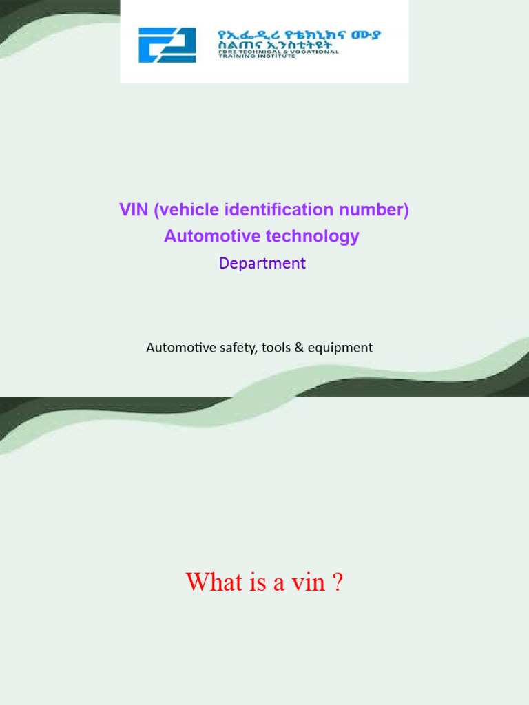 Vin Vehicle Identification Number Automotive Technology Department