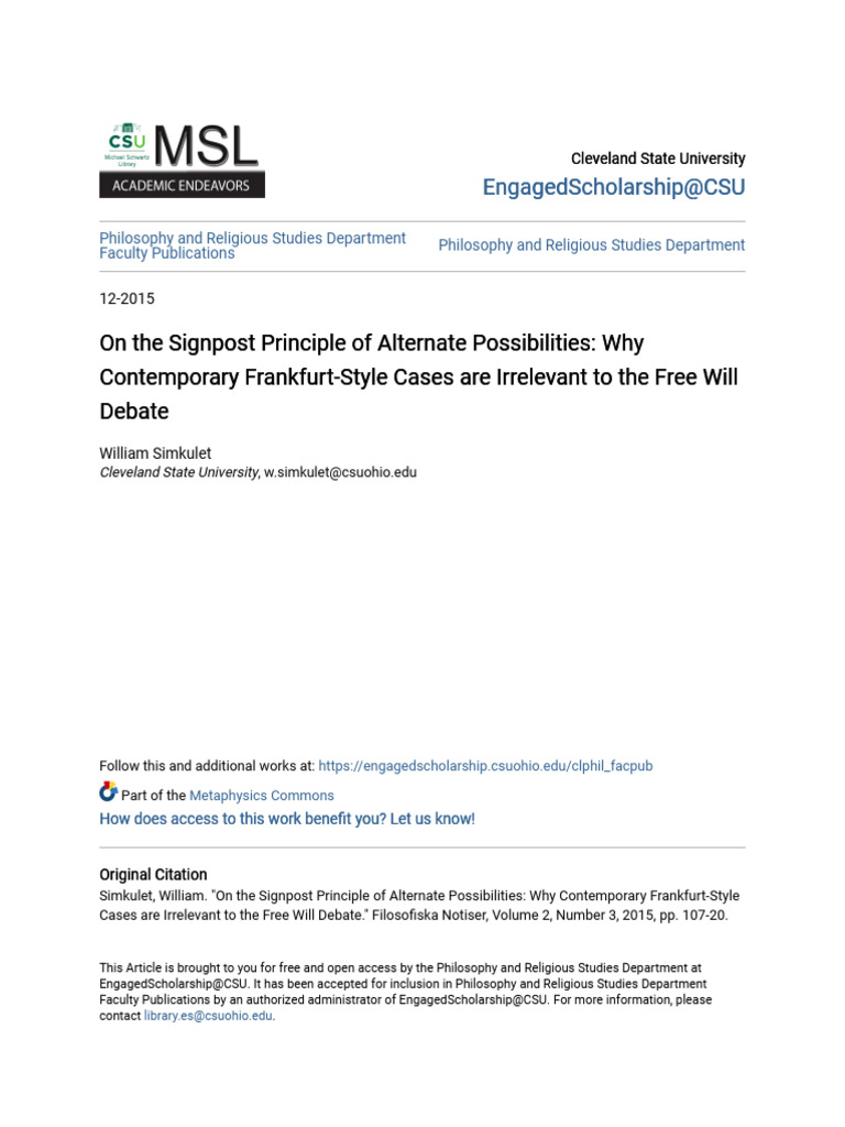 On The Signpost Principle of Alternate Possibilities - Why Contemp ...