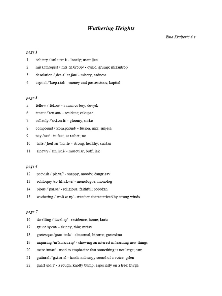 Wuthering Heights Vocabulary | PDF | Home & Garden | Art