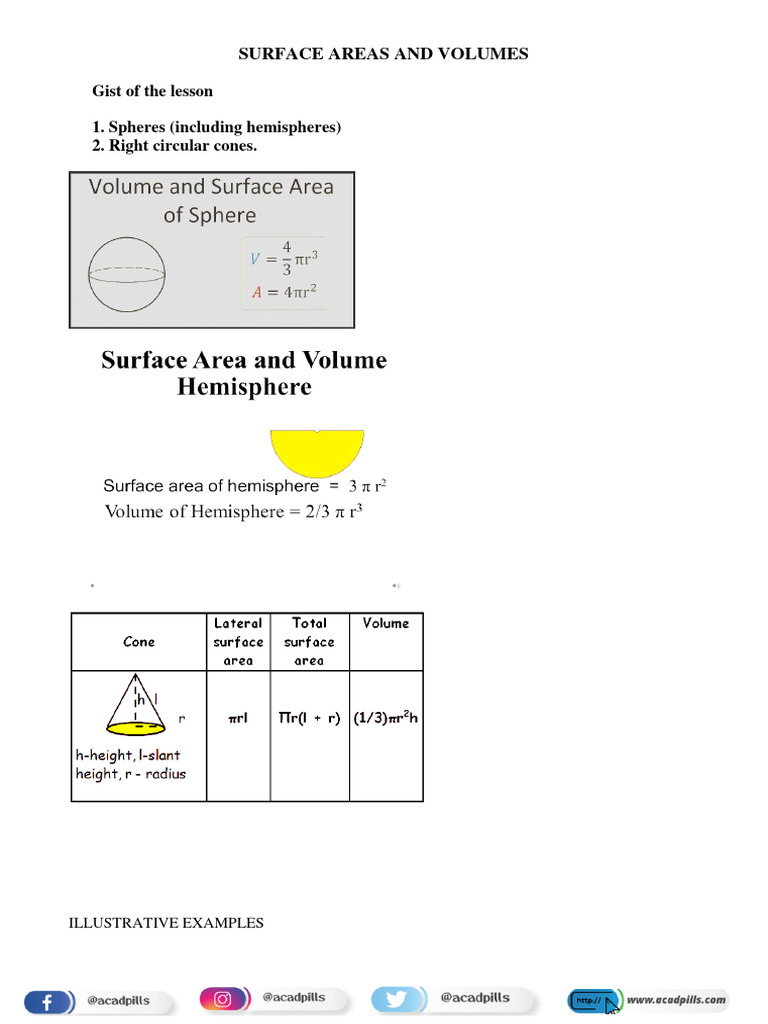 Surface Area and Volume | PDF | Sphere | Area