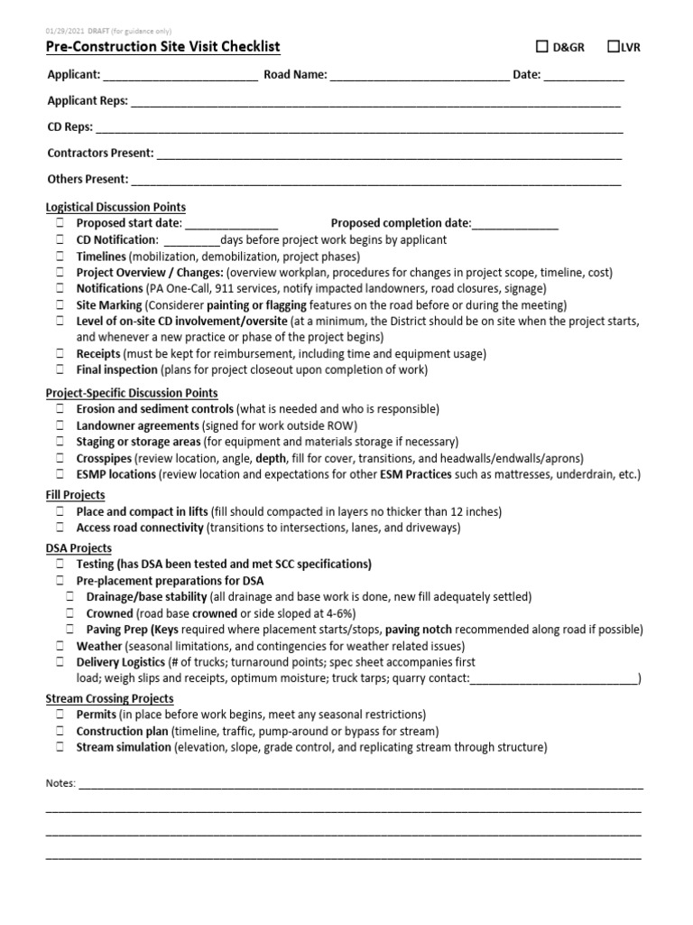 Site Pre Construction Checklist | PDF | Road