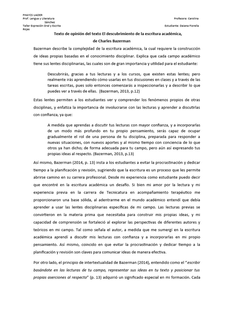 V3 Rojas Daiana Texto de Opinión - El Descubrimiento de La Escritura ...