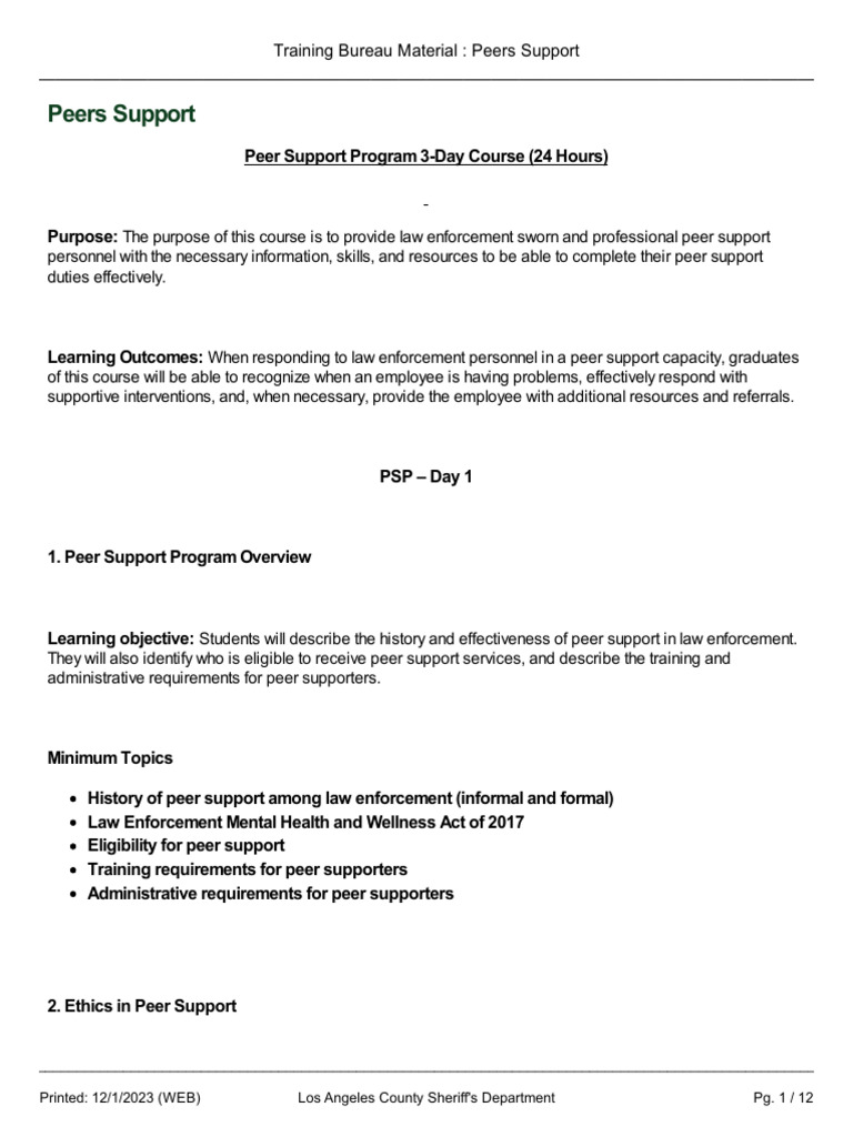 LA County Sheriff's Office Training Bureau Material - Peers Support ...