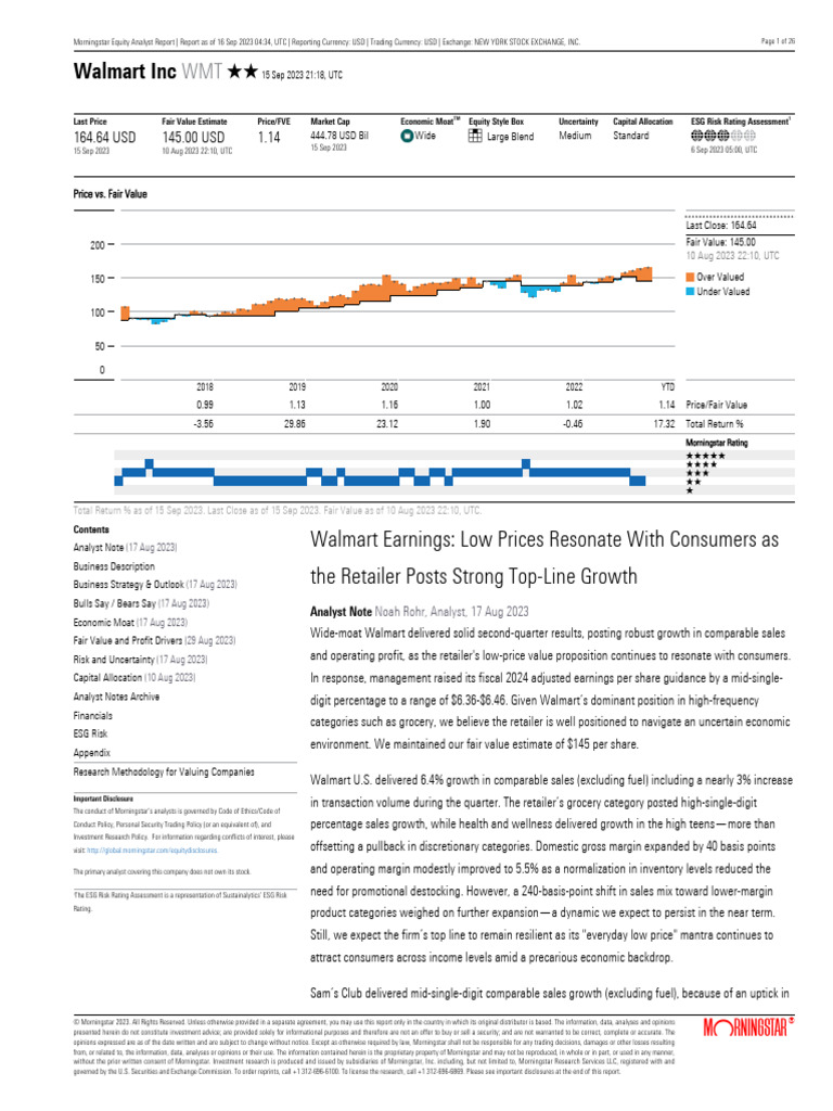 Walmart Morningstar Report | PDF | Walmart | Retail