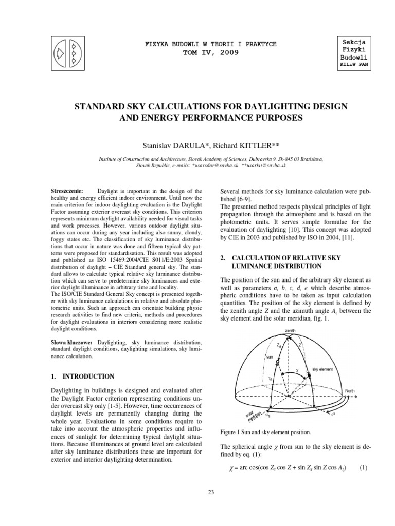 Standard Sky Calculations for Daylighting | PDF | Sky | Sun