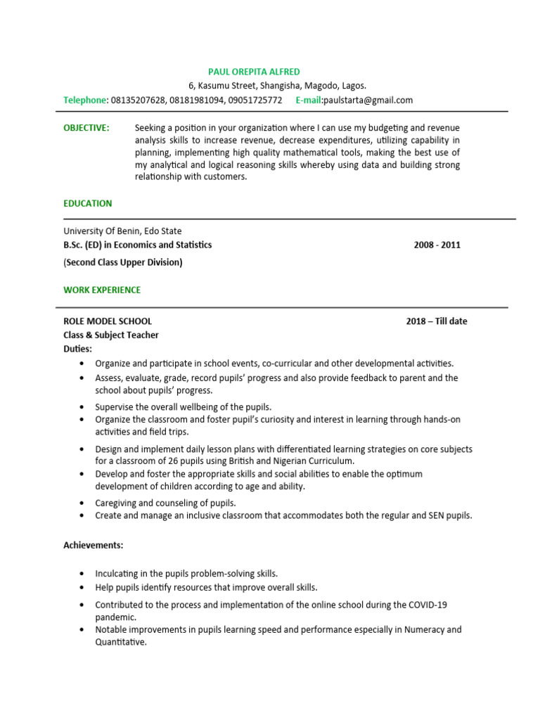 PAUL ALFRED COMPANY CV | PDF | Sales | Child Development