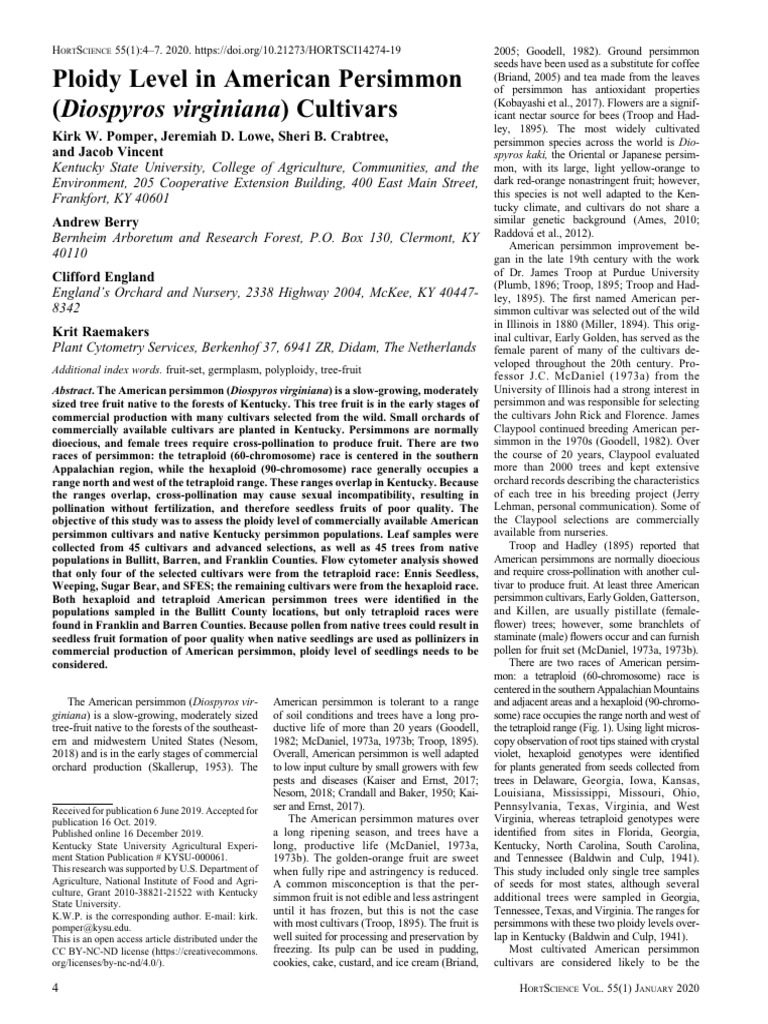 Ploidy Level in American Persimmon | PDF | Plants | Plant Reproduction