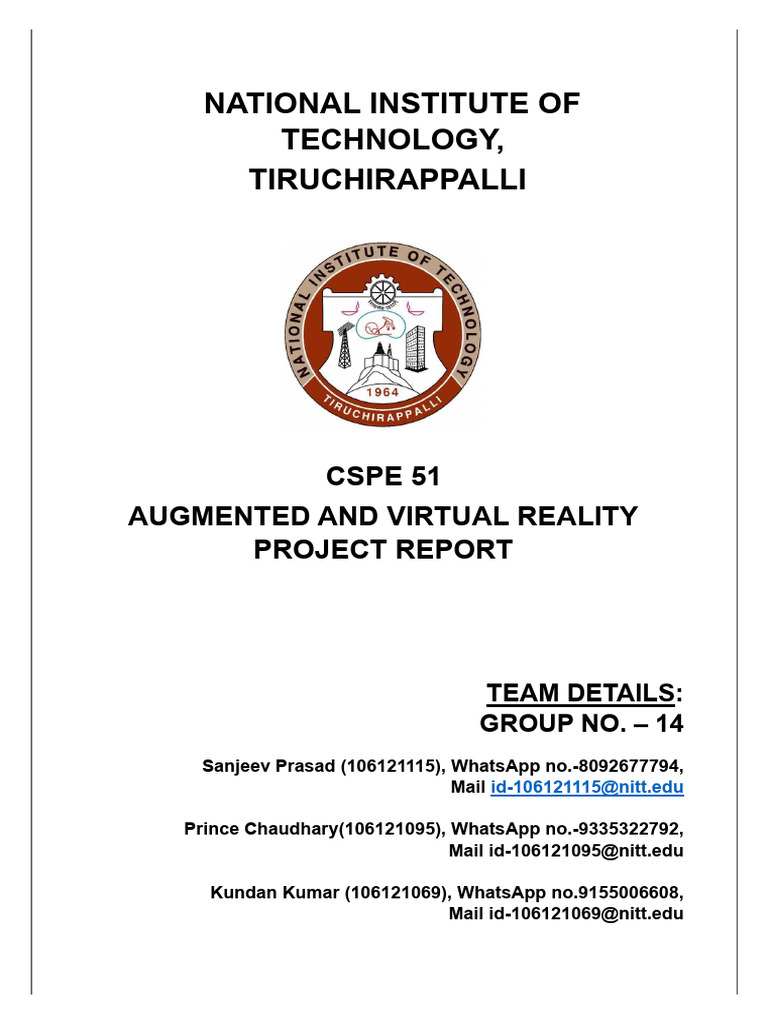 ARVR Project Report (Group No.14) | PDF | Augmented Reality | Virtual ...