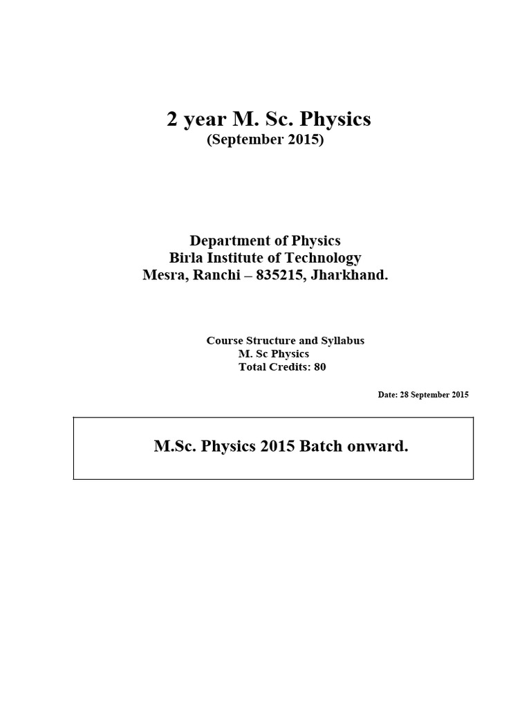 MSC - Phys Syllabus Revised | PDF