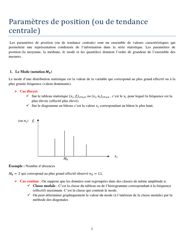 Chap3 - Paramètres de Position (Ou de Tendance Centrale) | PDF ...