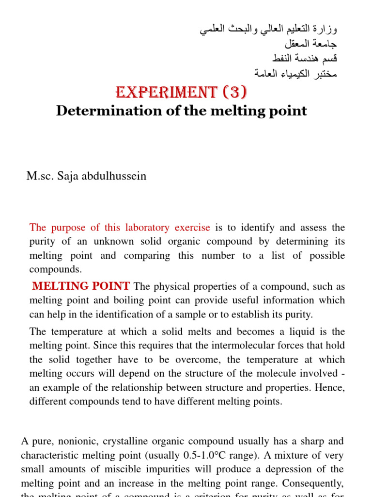 Exp 3 | PDF | Melting Point | Chemical Compounds