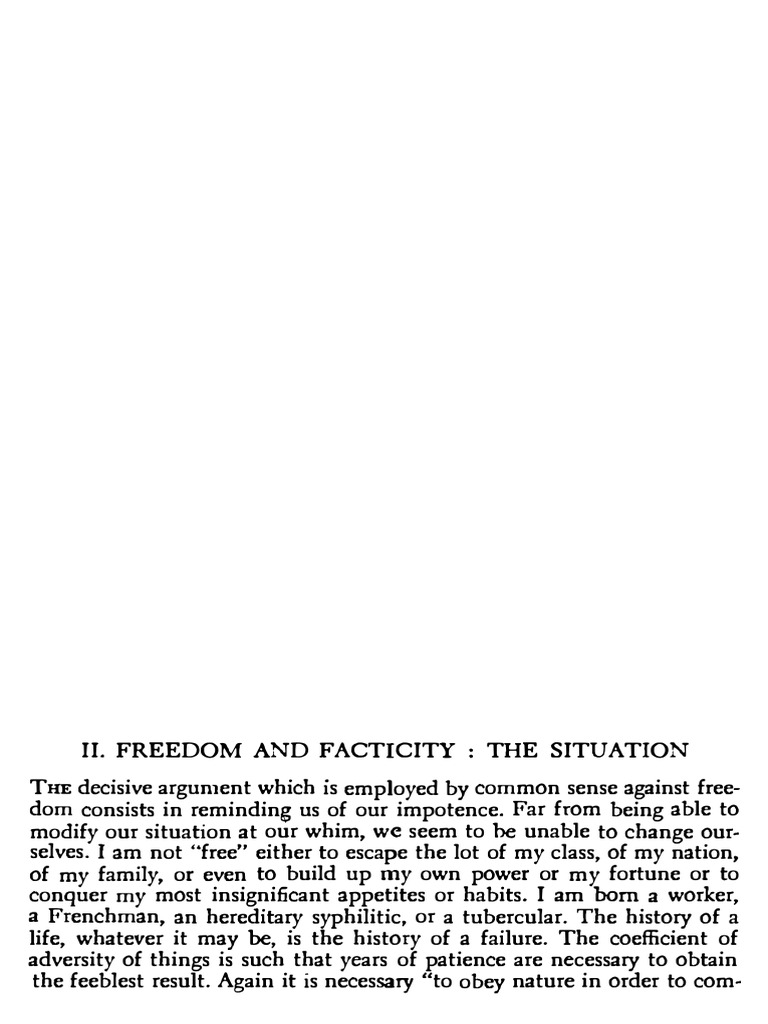 Sartre - Being and Nothingness - Freedom and Facticity | PDF | Free ...
