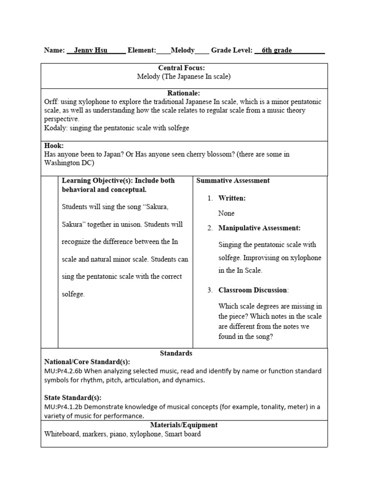 Melody Lesson Plan | PDF | Scale (Music) | Music Theory