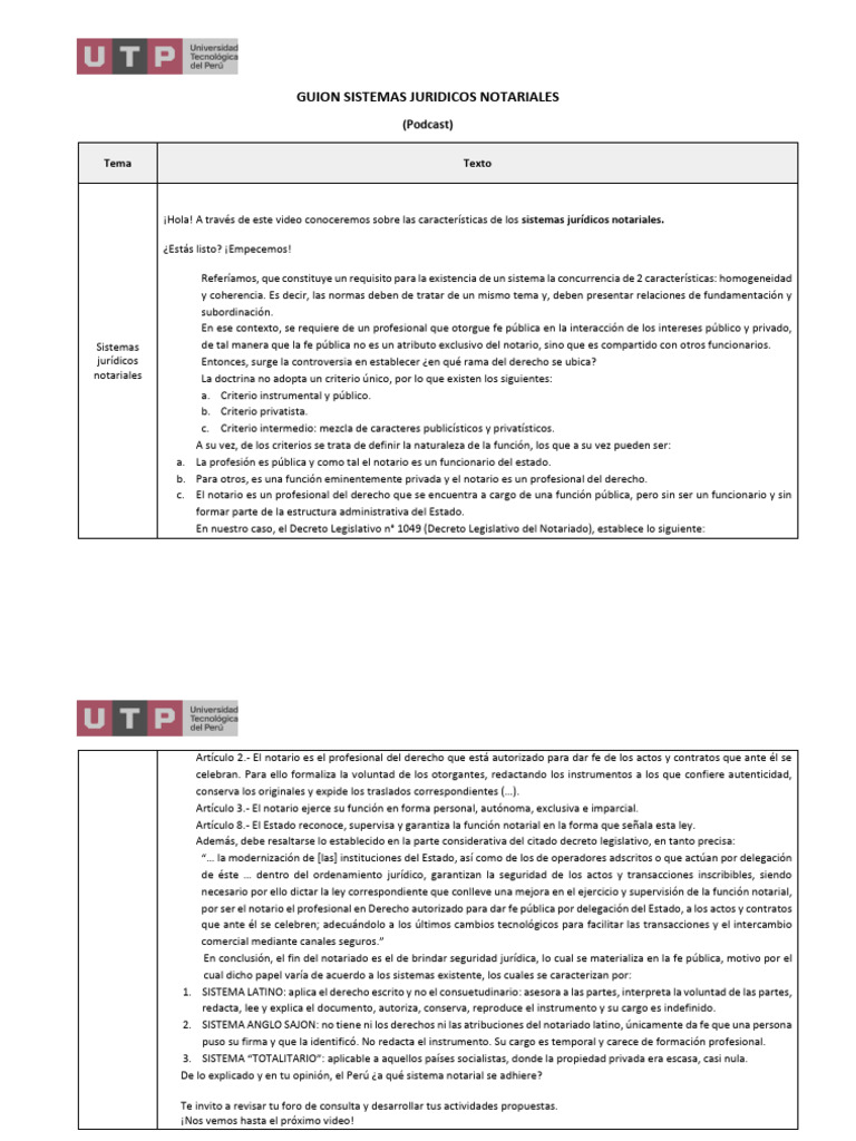Semana 2 - Guion - Sistemas Jurídicos Notariales | PDF