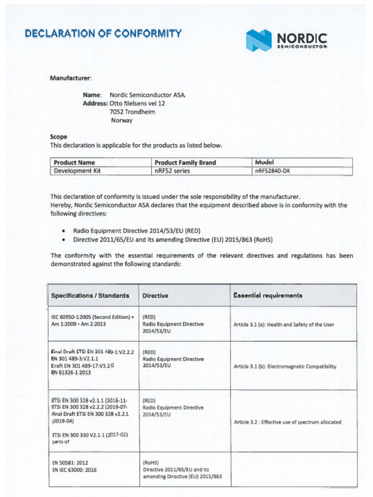 Nrf52840 Dk Eu Declaration Of Conformity Pdf