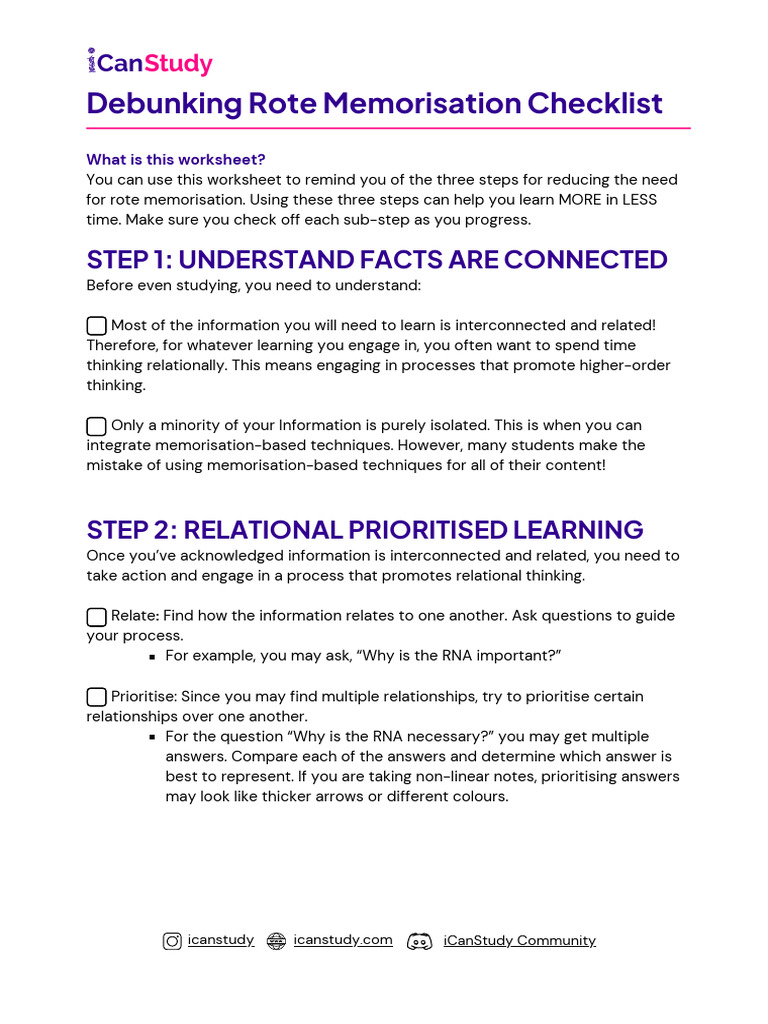 Rote Memorisation Handout | PDF | Learning | Intelligence