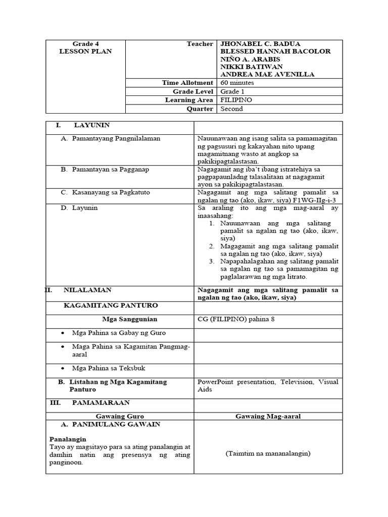 Lesson Plan Filipino 2 Group | PDF