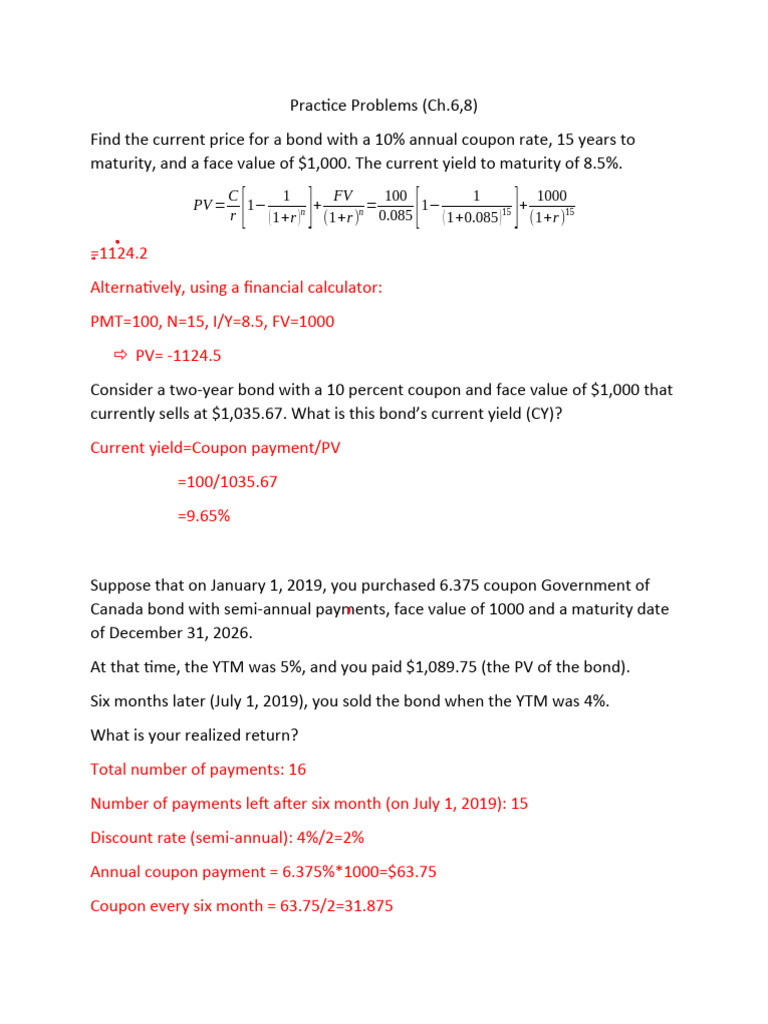 Bond and Dividend Valuation Problems | PDF | Bonds (Finance) | Interest