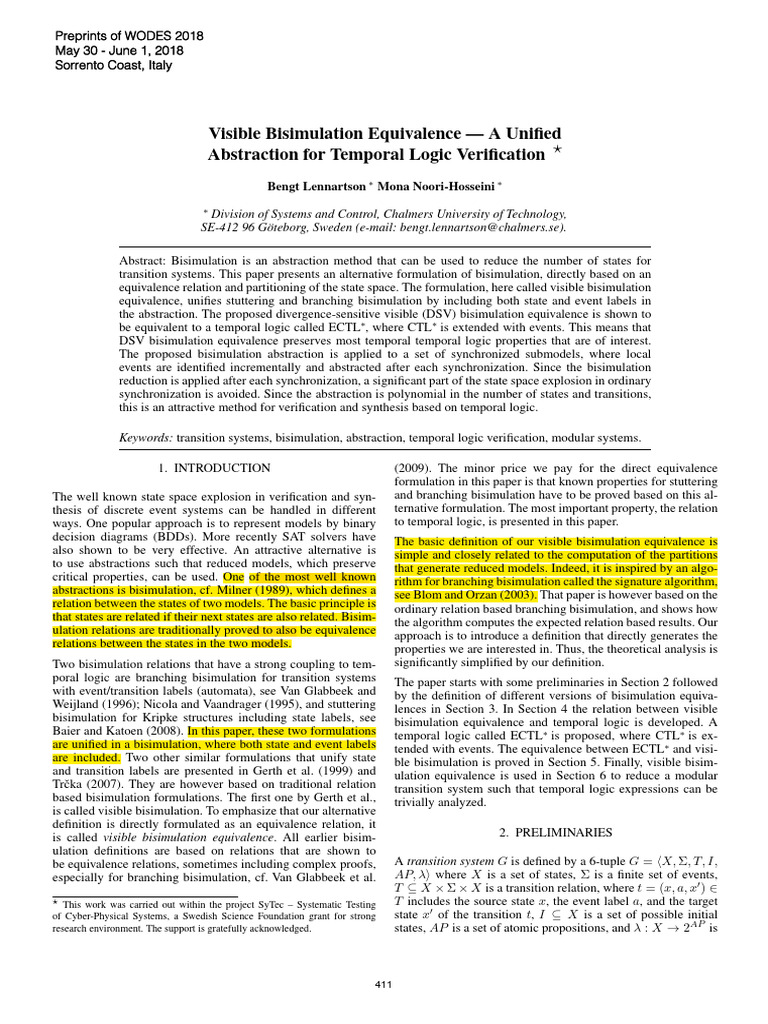 Visible Bisimulation Equivalence A Unified Abstraction For Temporal Logic Verification Pdf