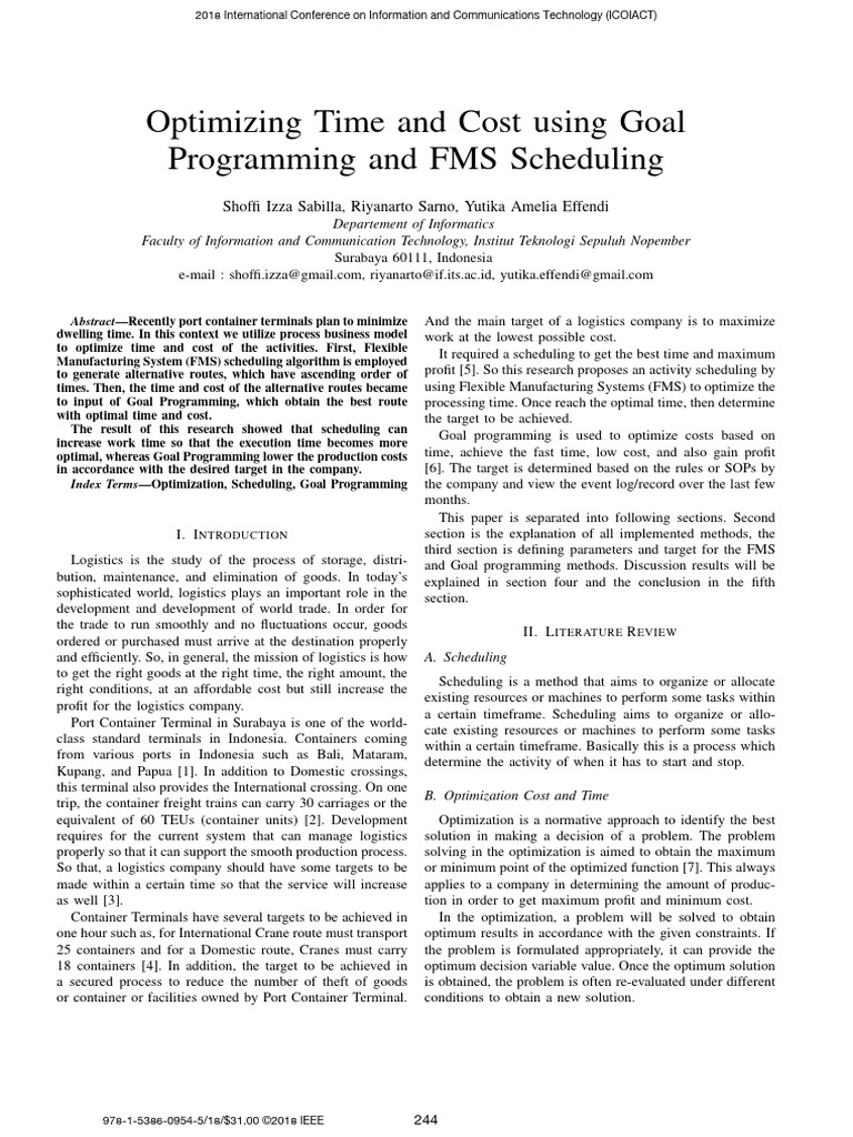 Optimization Time and Cost Using Goal Programming and FMS Scheduling | PDF | Mathematical ...