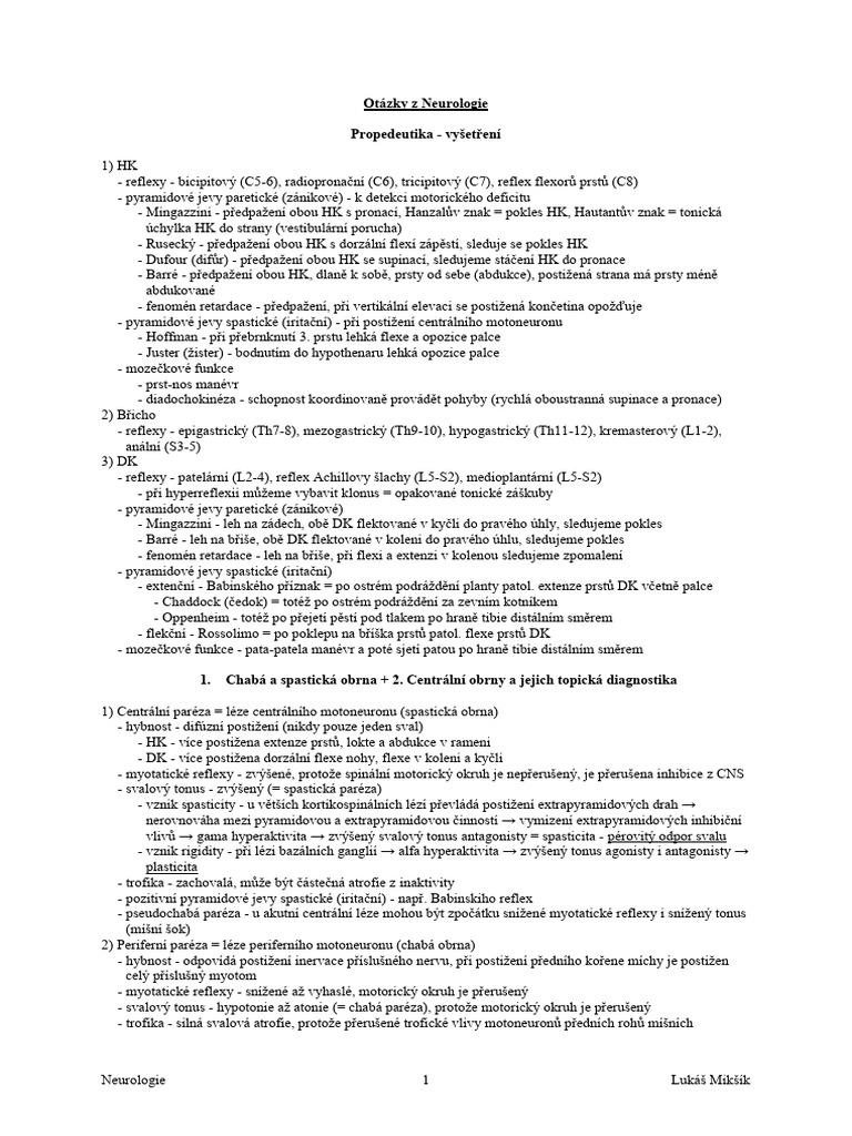 Vypracovane Otazky K Atestaci Z Neurologie Zdarma Ke Stazeni | PDF