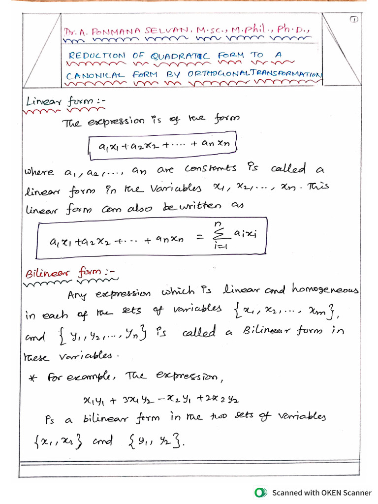 Unit 1 Matrices Quadratic Forms Pdf