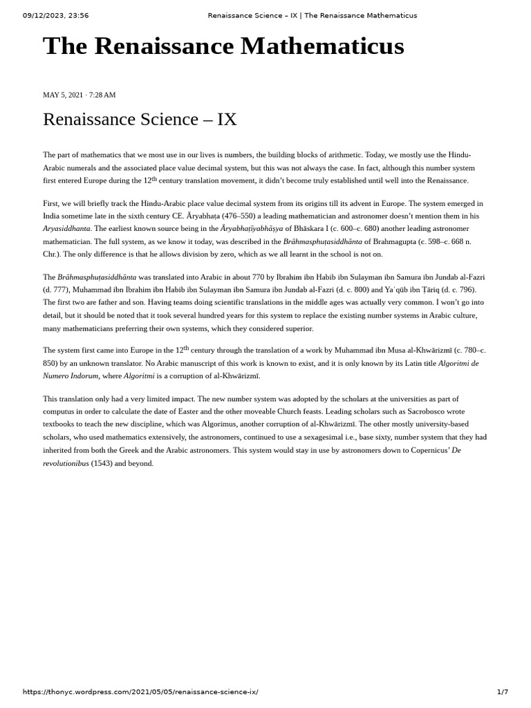 Renaissance Science - IX - The Renaissance Mathematicus | PDF | Mathematics