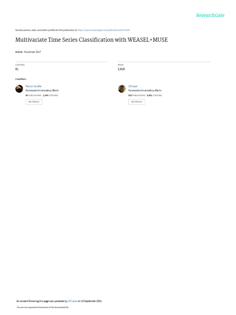 Multivariate Time Series Classification With WEASE | PDF | Statistical ...