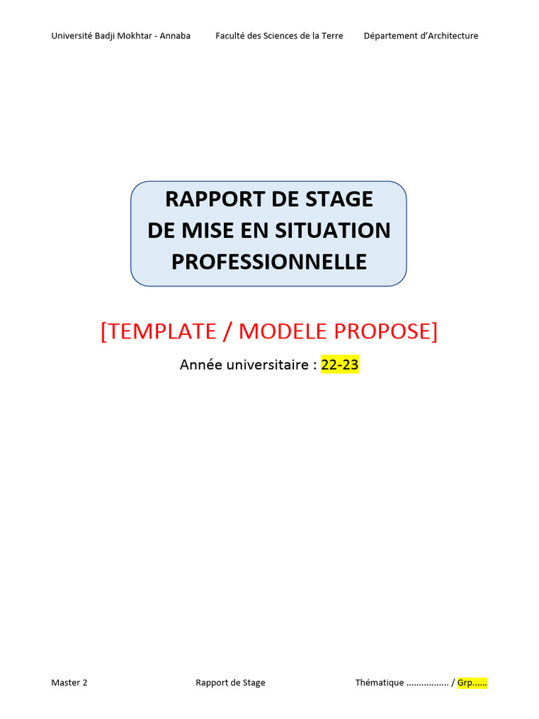 Rapport de Stage M2 - Template Proposé | PDF